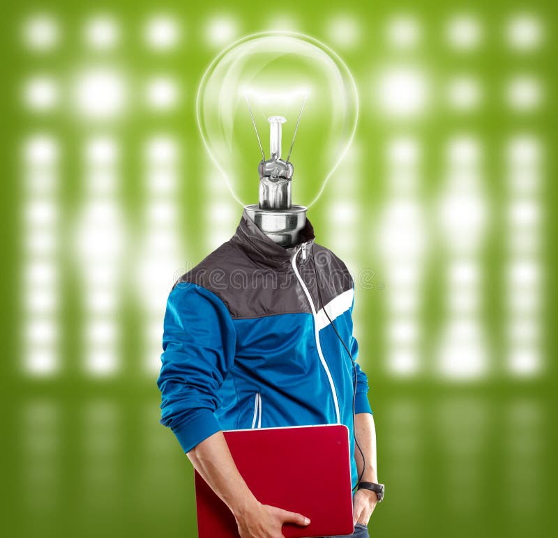 Lamp Head Man with Laptop stock photo. Image of laptop - 25785474