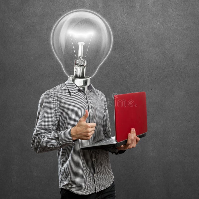 Lamp Head Man with Laptop in His Hands Well Done Stock Photo - Image of ...