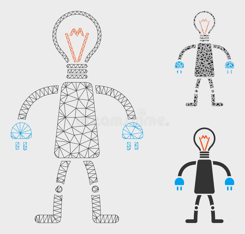 Lamp Head Robot Vector Mesh Carcass Model and Triangle Mosaic Icon ...