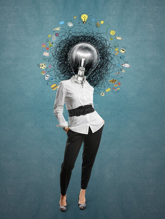 Lamp Head Woman Have Got an Idea Stock Image - Image of professional ...