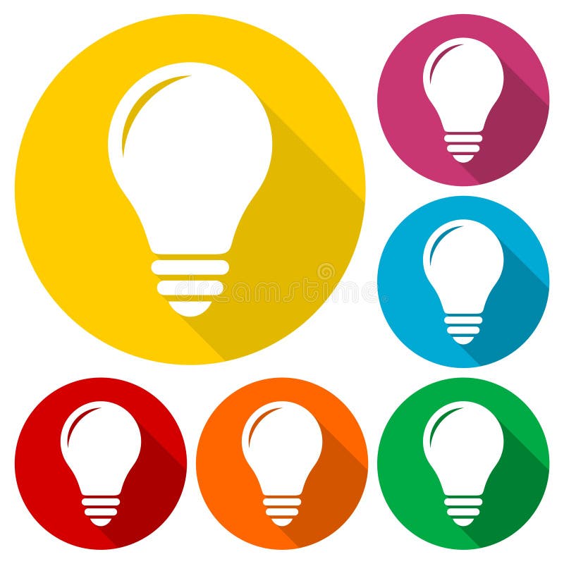 Lamp Icon, Bulb Icons Set with Long Shadow Stock Vector - Illustration ...