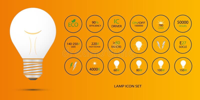 Lamp icon set stock vector. Illustration of socle, processor - 99491708