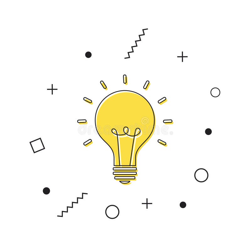 Lamp Icon Vector. Yellow Lightbulb Icon with Geometric Shapes on White ...