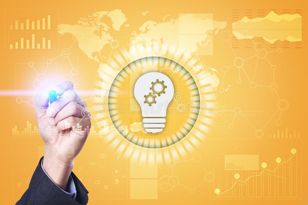 Lamp Icon on Virtual Screen. Business Solution Stock Photo - Image of ...