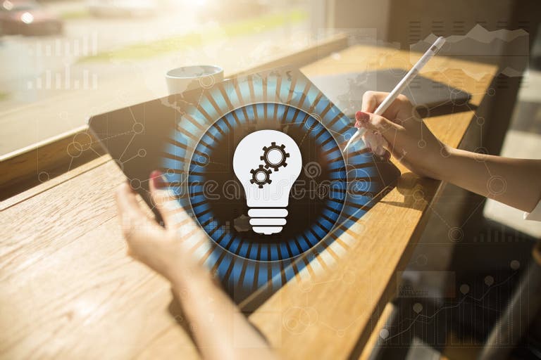 Lamp Icon on Virtual Screen. Business Solution. Innovation Concept ...