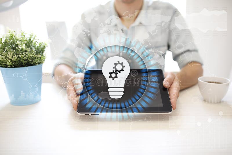 Lamp Icon on Virtual Screen. Business Solution. Innovation Concept ...