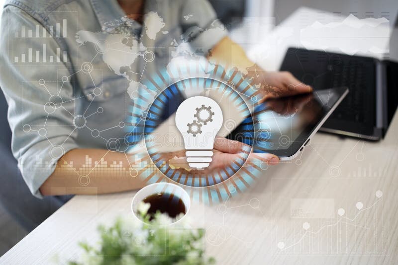 Lamp Icon on Virtual Screen. Business Solution. Innovation Concept ...