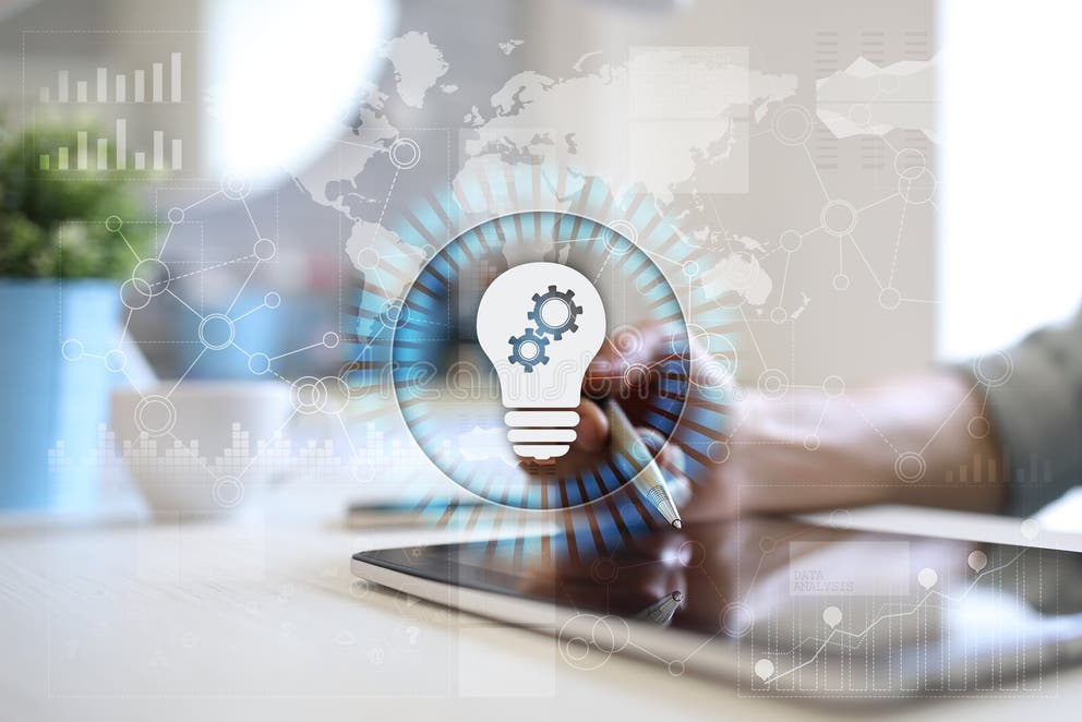 Lamp Icon on Virtual Screen. Business Solution. Innovation Concept ...