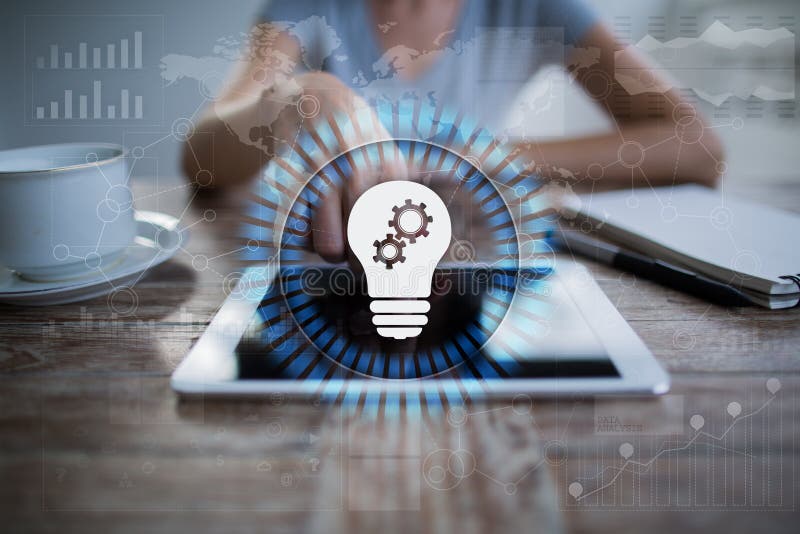 Lamp Icon on Virtual Screen. Business Solution. Innovation Concept ...