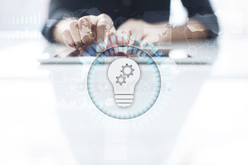 Lamp Icon on Virtual Screen. Business Solution Stock Photo - Image of ...