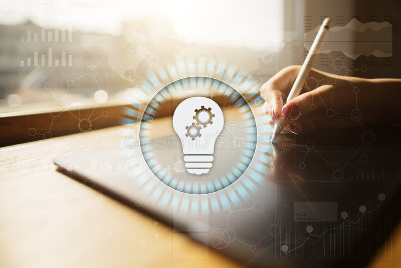 Lamp Icon on Virtual Screen. Business Solution Stock Photo - Image of ...