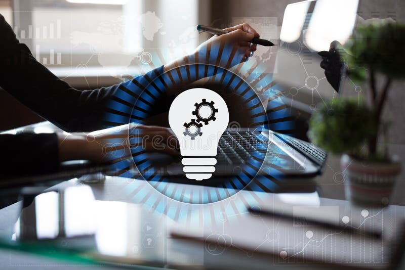 Lamp Icon on Virtual Screen. Business Solution. Innovation Concept ...