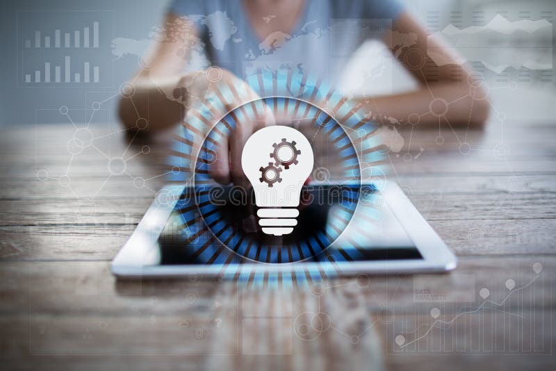 Lamp Icon on Virtual Screen. Business Solution. Innovation Concept ...