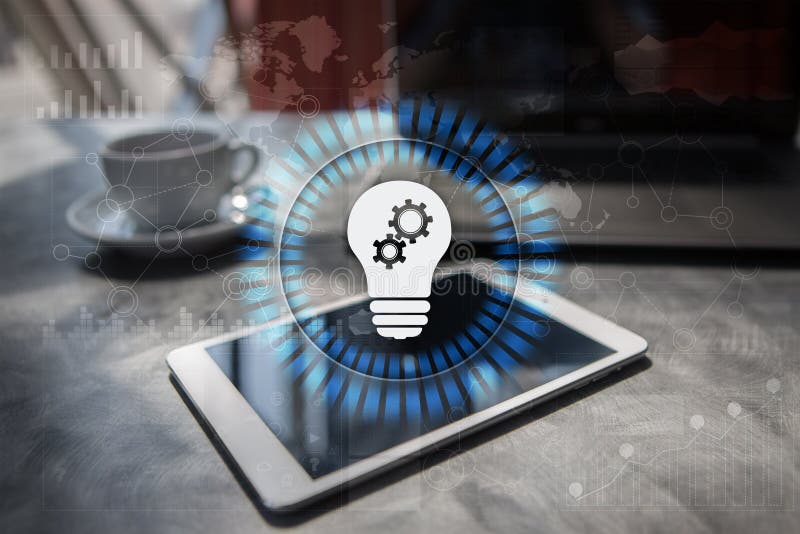 Lamp Icon on Virtual Screen. Business Solution. Innovation Concept ...