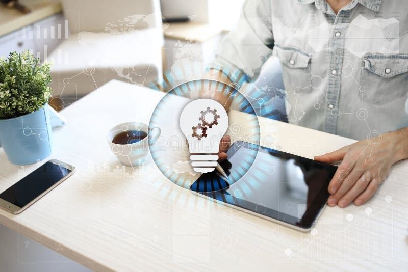 Lamp Icon on Virtual Screen. Business Solution. Innovation Concept ...