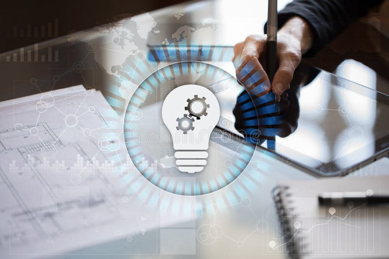 Lamp Icon on Virtual Screen. Business Solution. Innovation Concept ...