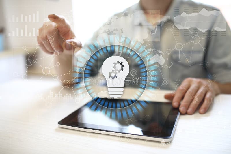 Lamp Icon on Virtual Screen. Business Solution. Innovation Concept ...