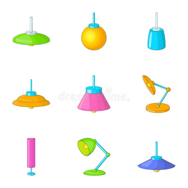 Lamp Icons Set, Cartoon Style Stock Vector - Illustration of chandelier ...