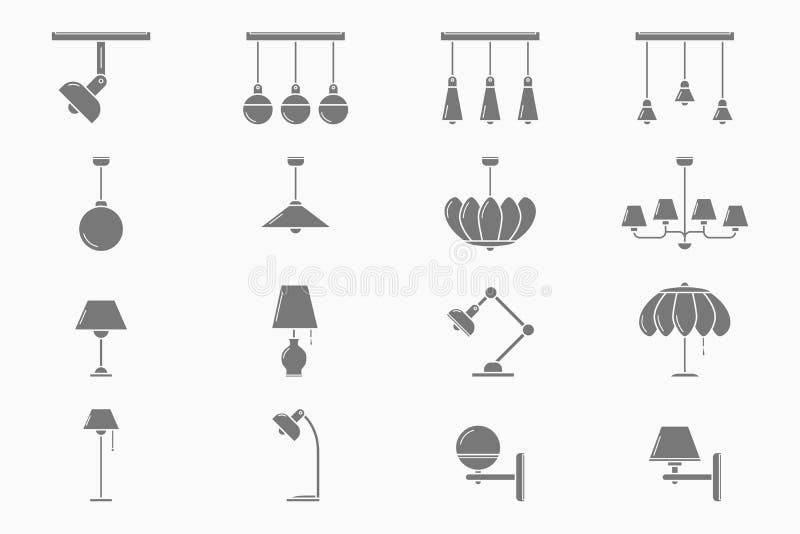 Lamp Icons set 01-05 stock vector. Illustration of classic - 207794568