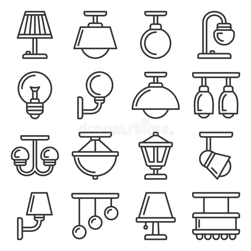 Lamp Icons Set on White Background. Line Style Vector Stock Vector ...