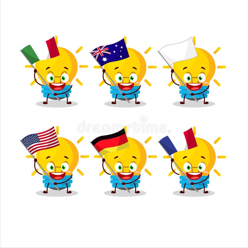 Lamp Ideas Cartoon Character Bring the Flags of Various Countries Stock ...