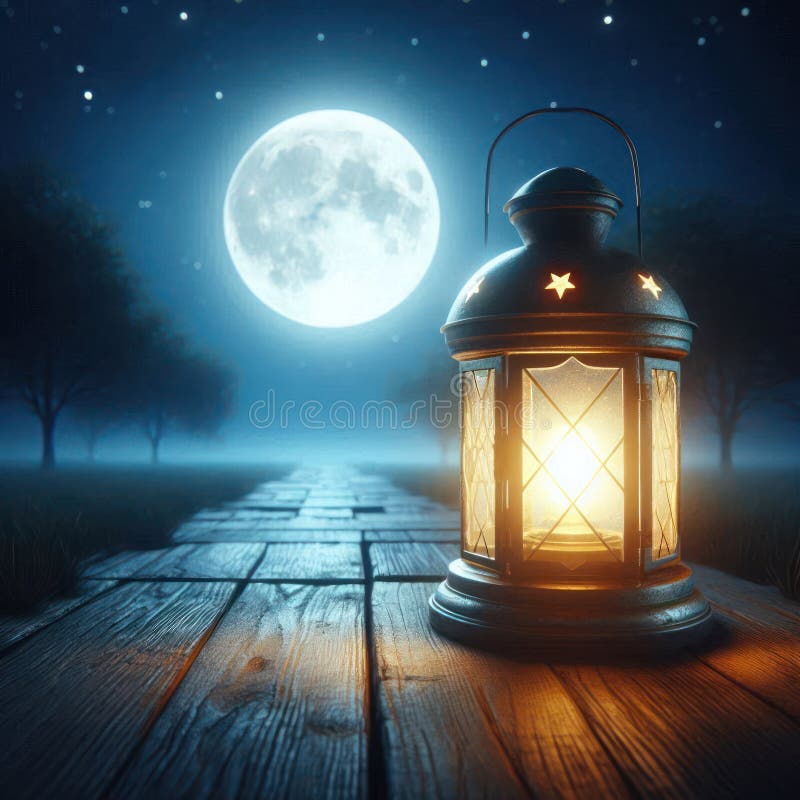 A Lamp that Illuminates a Path Under the Moon. Stock Image - Image of ...