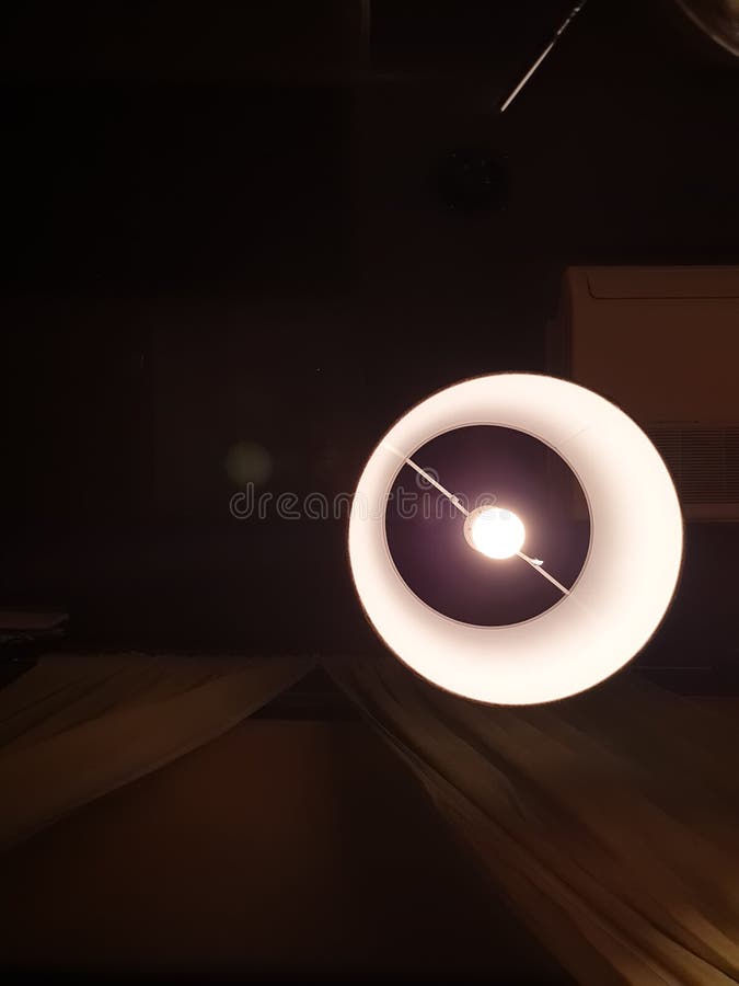 Lamp in a Lampshade, in a Dark Room, Bottom View Stock Photo - Image of ...