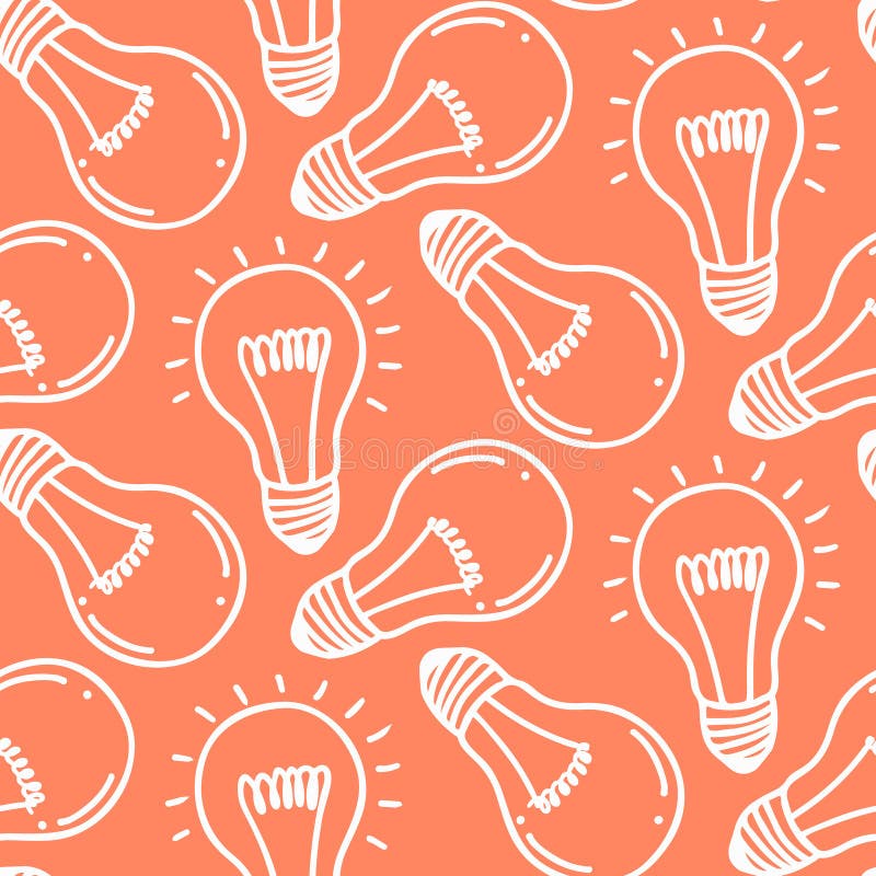 Lamp Light Bulb Hand Drawn Seamless Pattern Design. Light Bulbs Icon ...