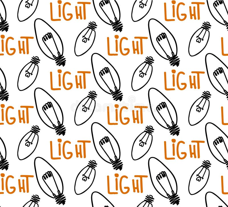 Lamp Light Bulb Hand Drawn Seamless Pattern Design. Light Bulbs Stock ...