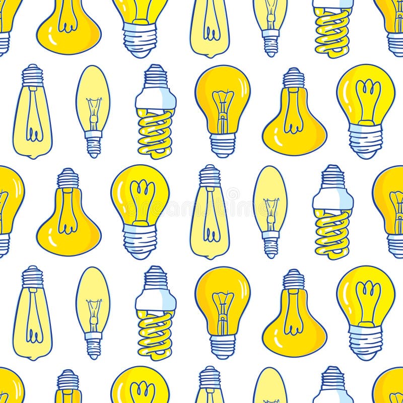 Vector Seamless Pattern with Light Bulbs. Hand Drawn Design Stock ...