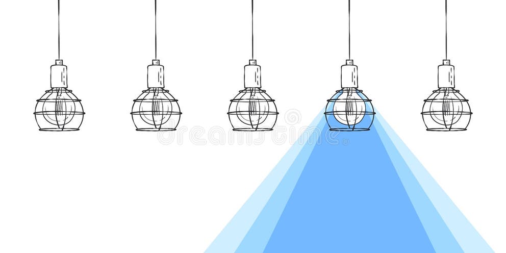 Lamp Light. Lamp Drawn by Hand with a Beam of Light Stock Vector ...