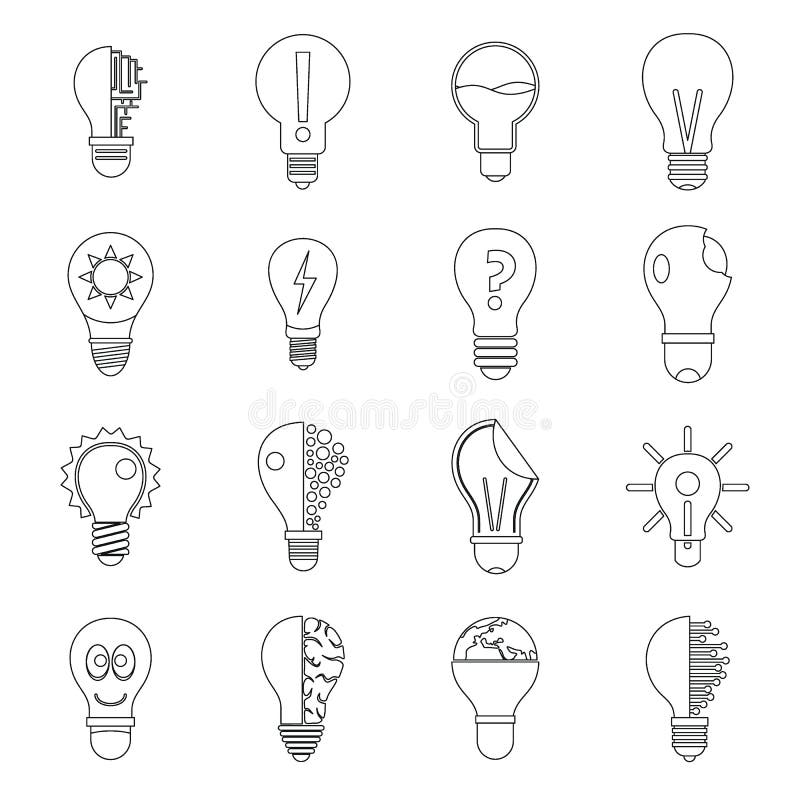 Lamp Logo Icons Set Yellow, Outline Style Stock Vector - Illustration ...