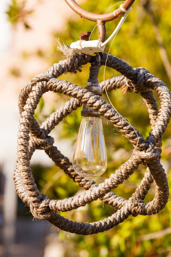 Lamp made of ropes stock image. Image of design, bulb - 163309195