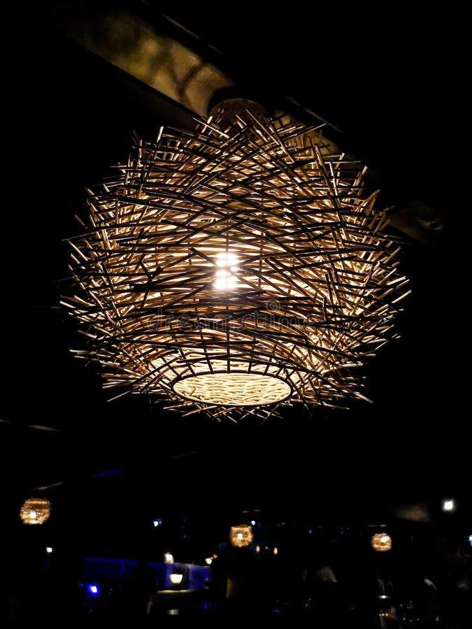 A Lamp Made of Straw at Night Stock Image - Image of lamp, design ...