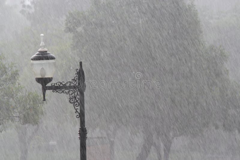 Lamp in a misty raining stock photo. Image of illumination - 42284092