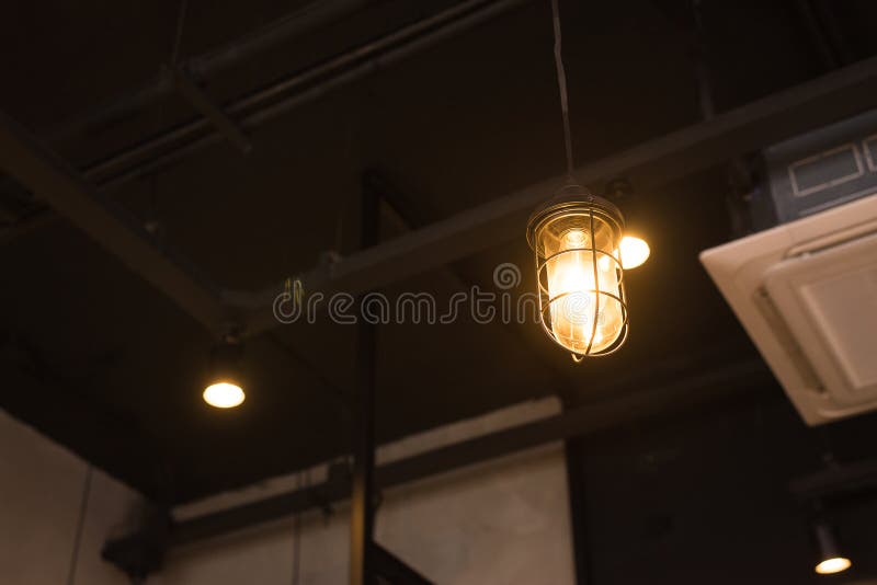 Lamp in a Modern Coffee Shop,Warm Tone Lighting Stock Image - Image of ...