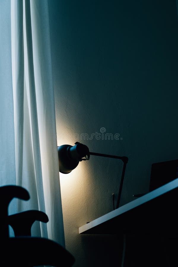Lamp Near the Curtain in a Dark Room Stock Image - Image of house ...
