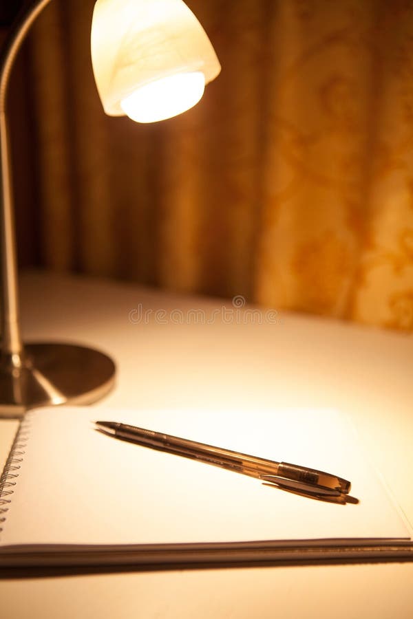 Lamp and Notebook with a Pen. Creative Evening Mood Stock Image - Image ...