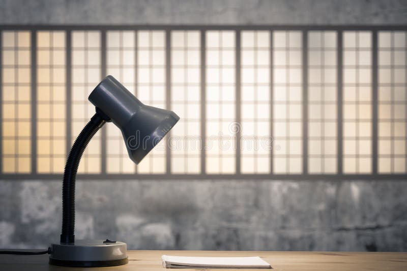 Lamp and notebook on table stock image. Image of workplace - 171873993
