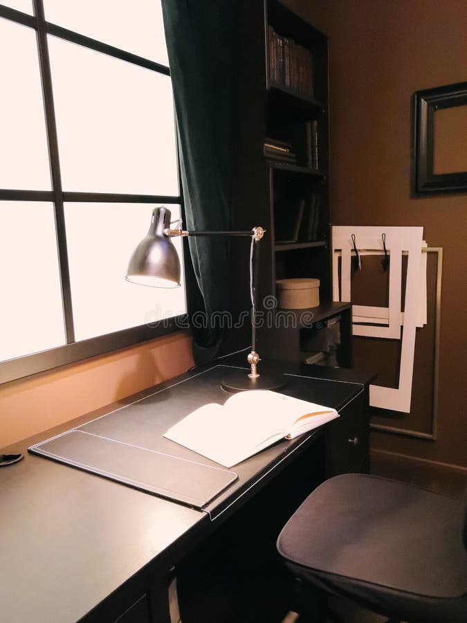 Lamp and Notebook on Table in the Living Room Stock Image - Image of ...