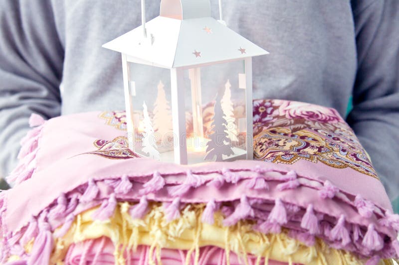 Lamp on the Pile of Colorful Scarves Stock Image - Image of soft ...