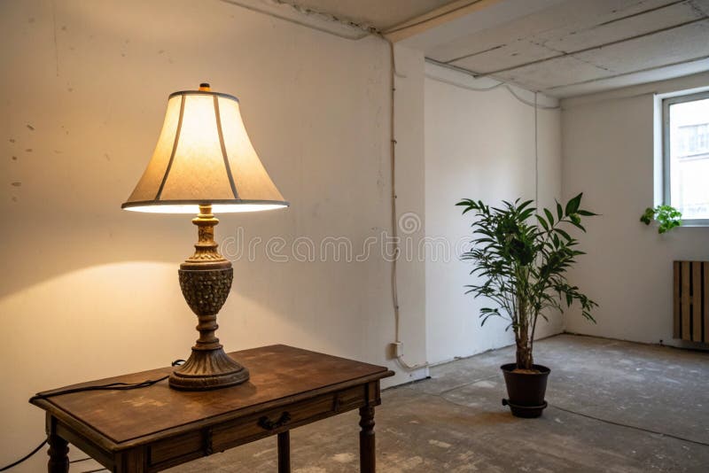 Lamp and Plant in Empty Room Wall Mockup Stock Photo - Image of ...