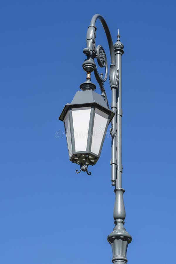 Lamp Post With Blue Sky Background, Close Up Stock Image - Image of ...