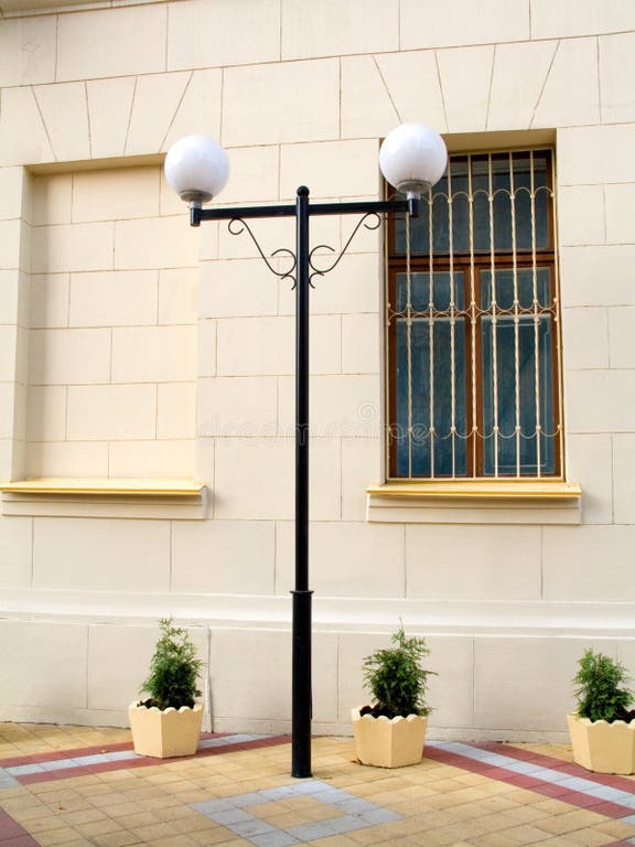 Lamp Post in Courtyard stock image. Image of post, potted - 2051461
