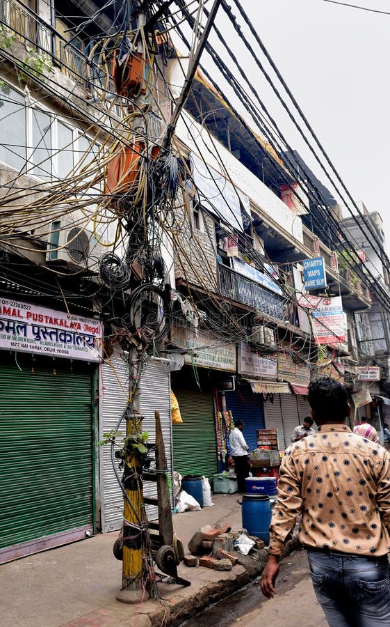 Lamp Post Covered with Electric Cables Editorial Stock Photo - Image of ...