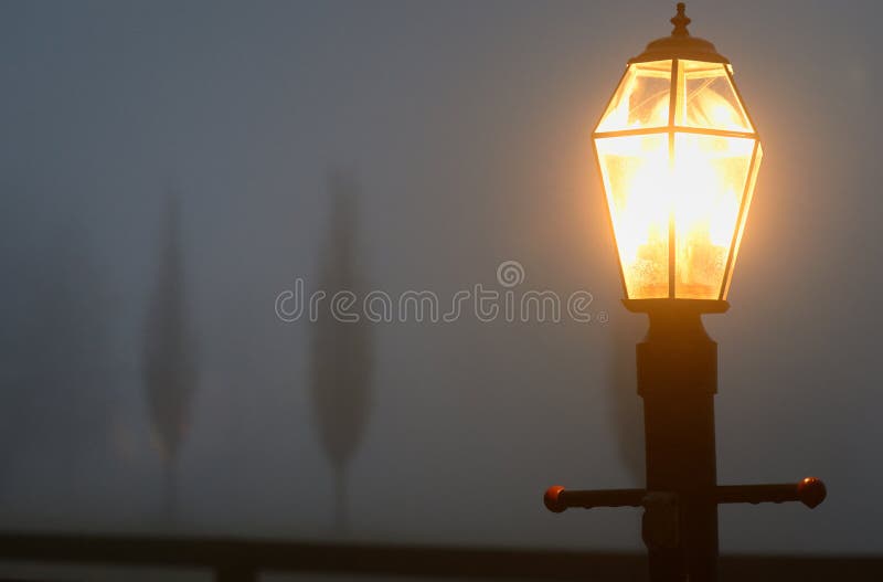 Lamp post in fog stock image. Image of trees, misty, post - 67049341