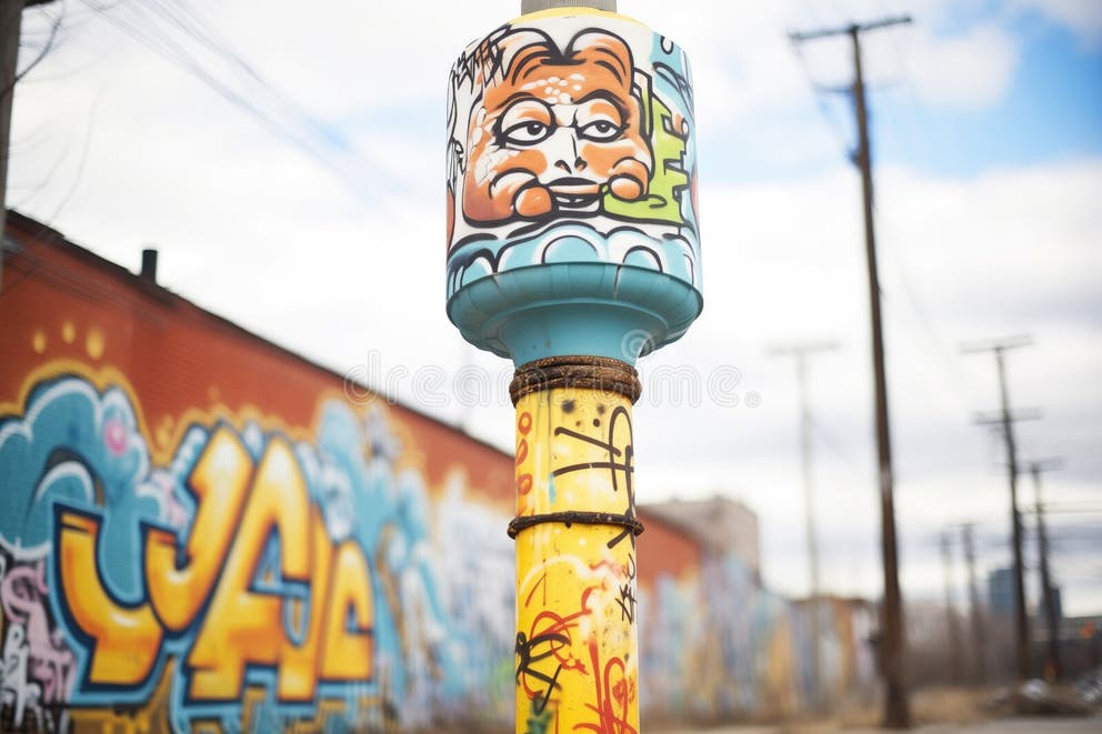 Lamp Post with Graffiti in Urban Setting Stock Illustration ...