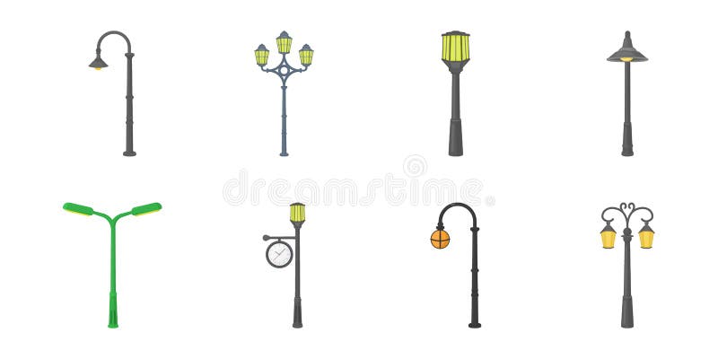 Lamp Post Icons in Set Collection for Design. Lantern and Lighting ...