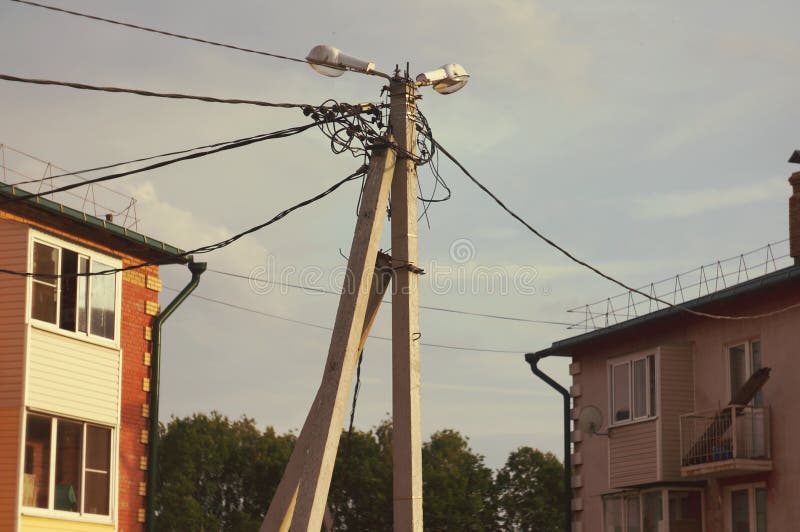 Lamp post stock image. Image of tower, wires, lamp, building - 173368237