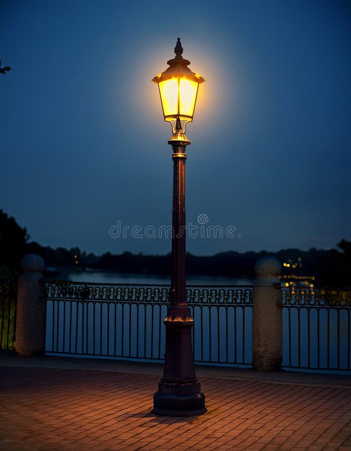 Lamp-Post. Lamp Post Lit at Night Stock Illustration - Illustration of ...